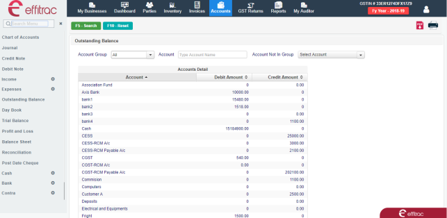 Outstanding Balance In GST Software User Manual Effitrac