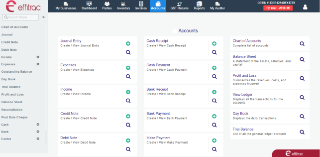 Accounts in GST Software | User Manual - effitrac